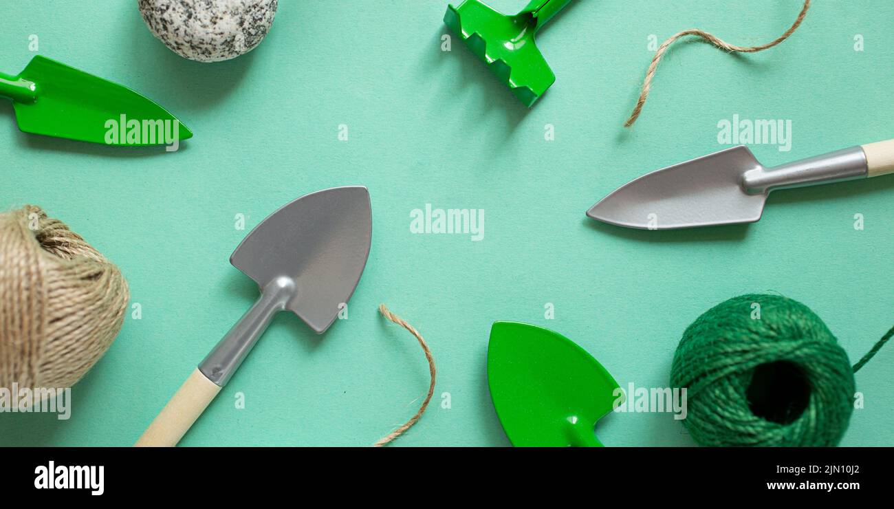 Frame from gardening tools and rope.House plant care concept ...