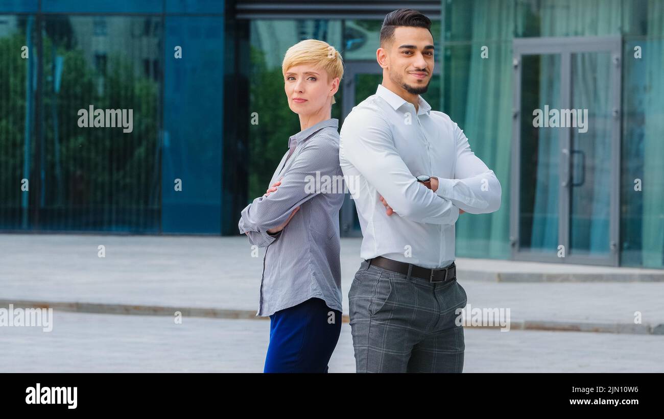 Hispanic business man lawyer manager and caucasian beautiful ...