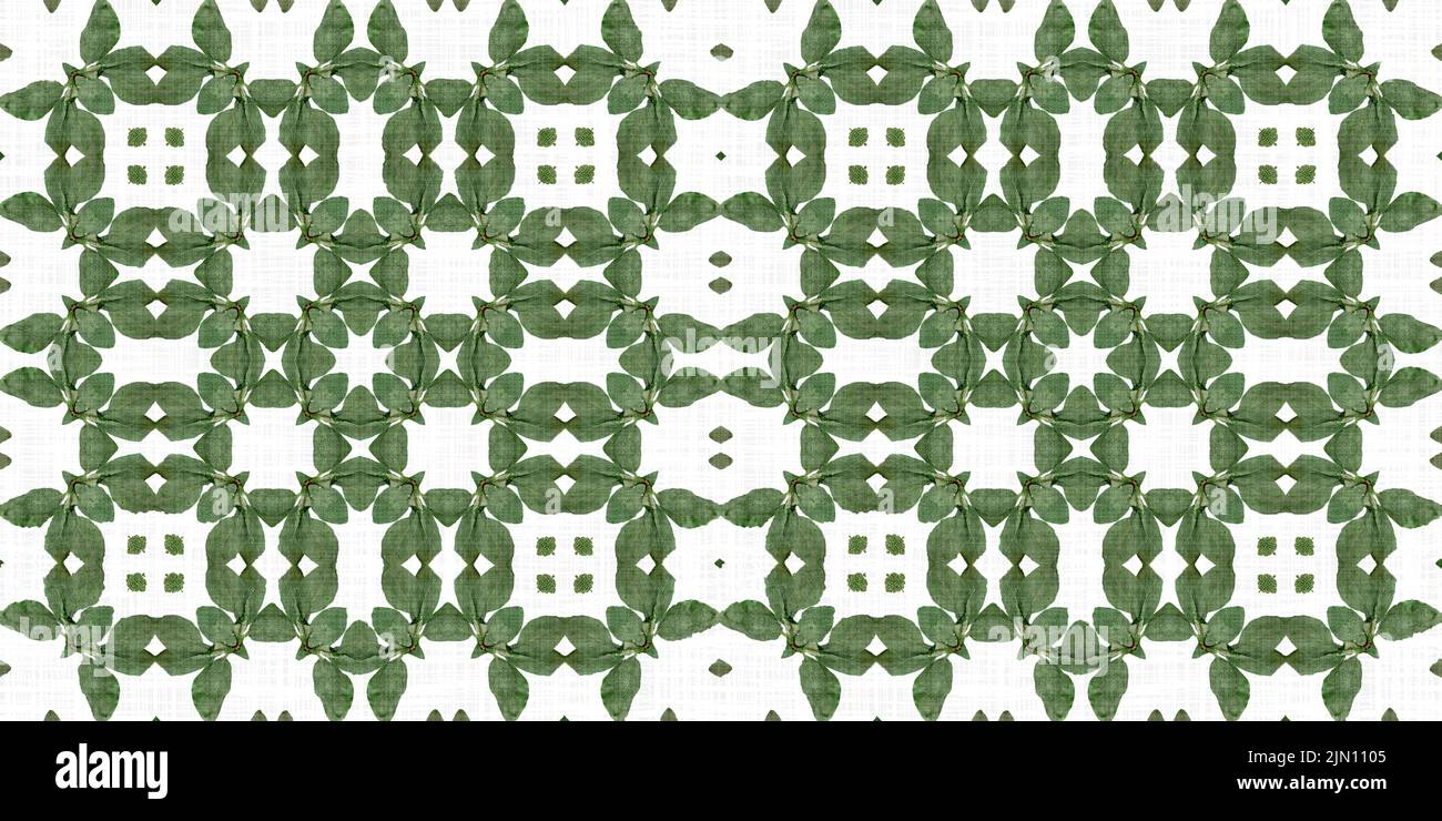 Foliage kaleidoscope seamless border pattern. Trendy optic fresh design ...