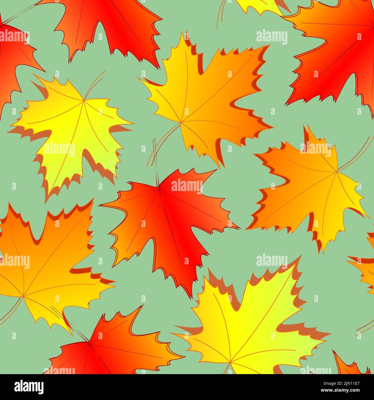seamless asymmetric pattern of autumn maple leaves on a green ...