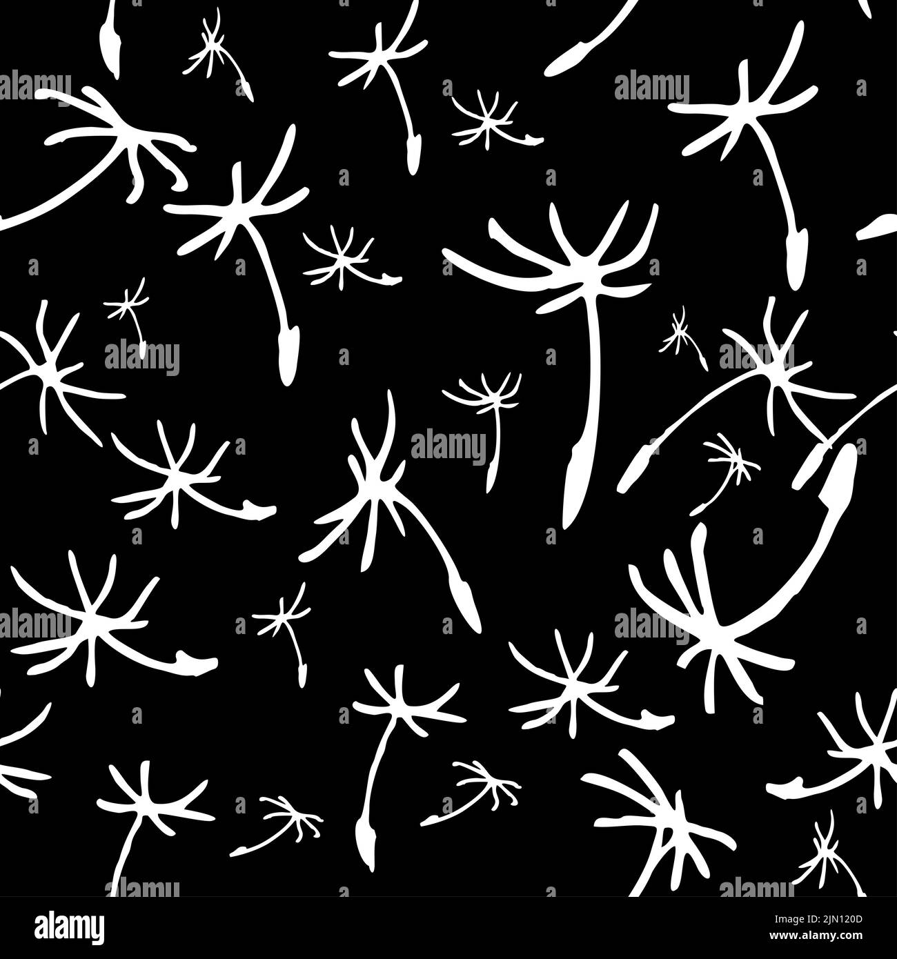 seamless floral pattern of white contour flowers on a black background ...