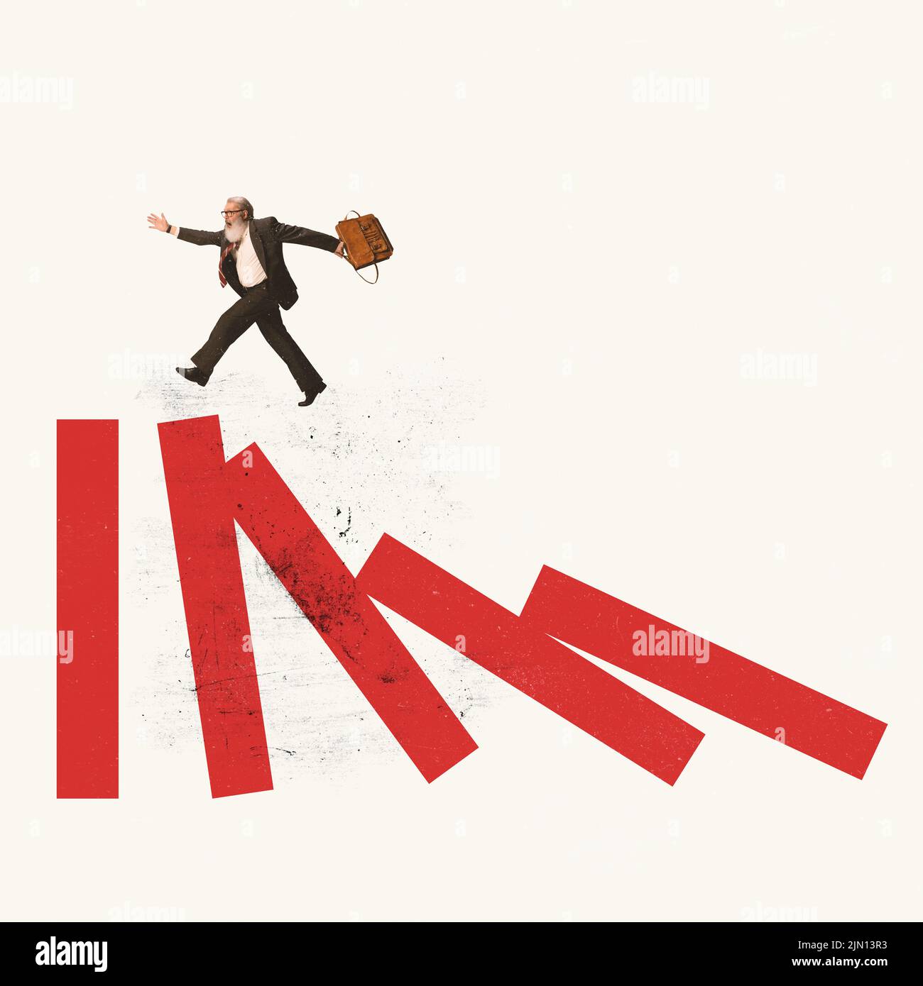 Contemporary art collage. Senior man, employee, businessman actively ...