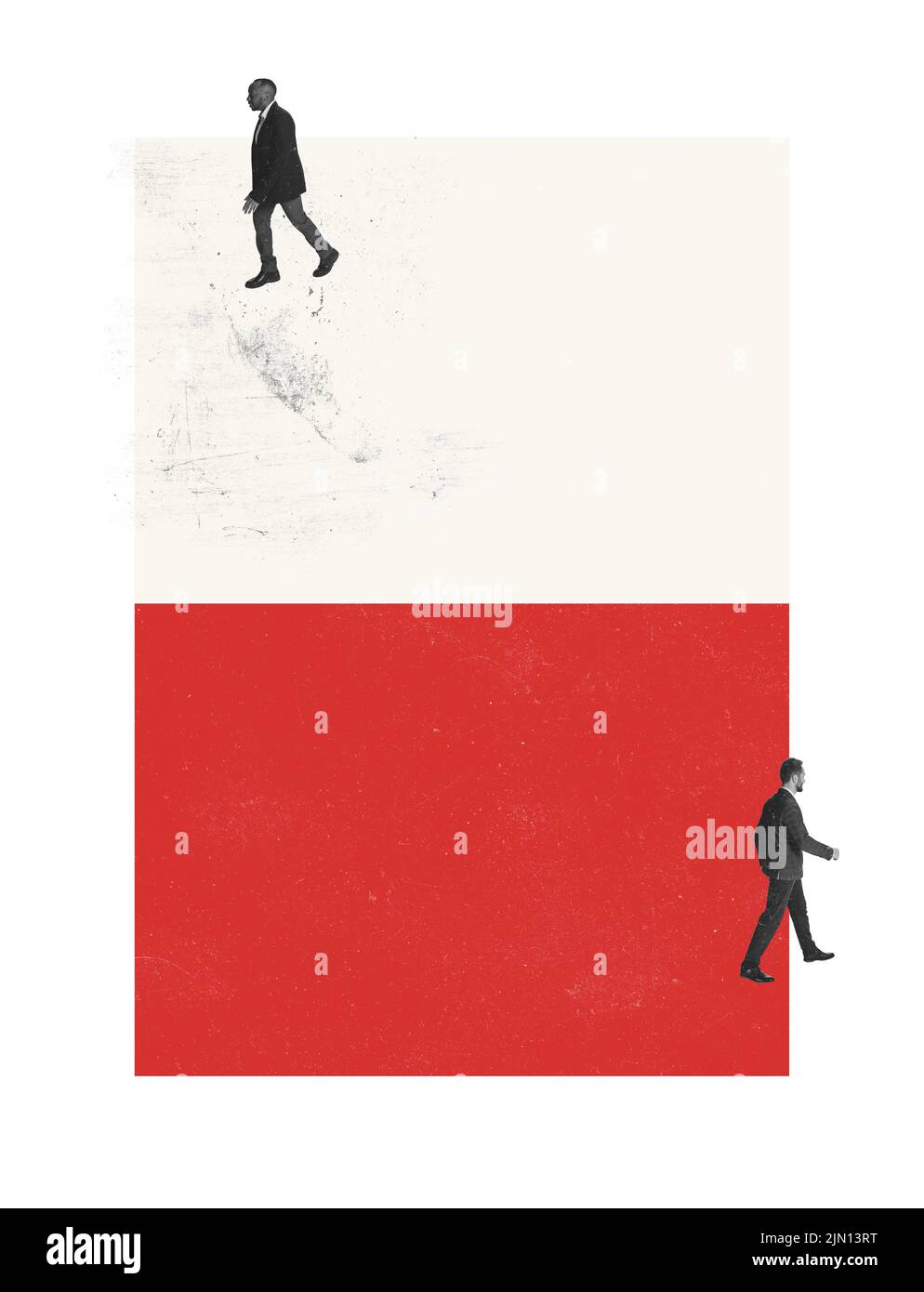 Contemporary art collage. Two businessmen walking opposite direction ...