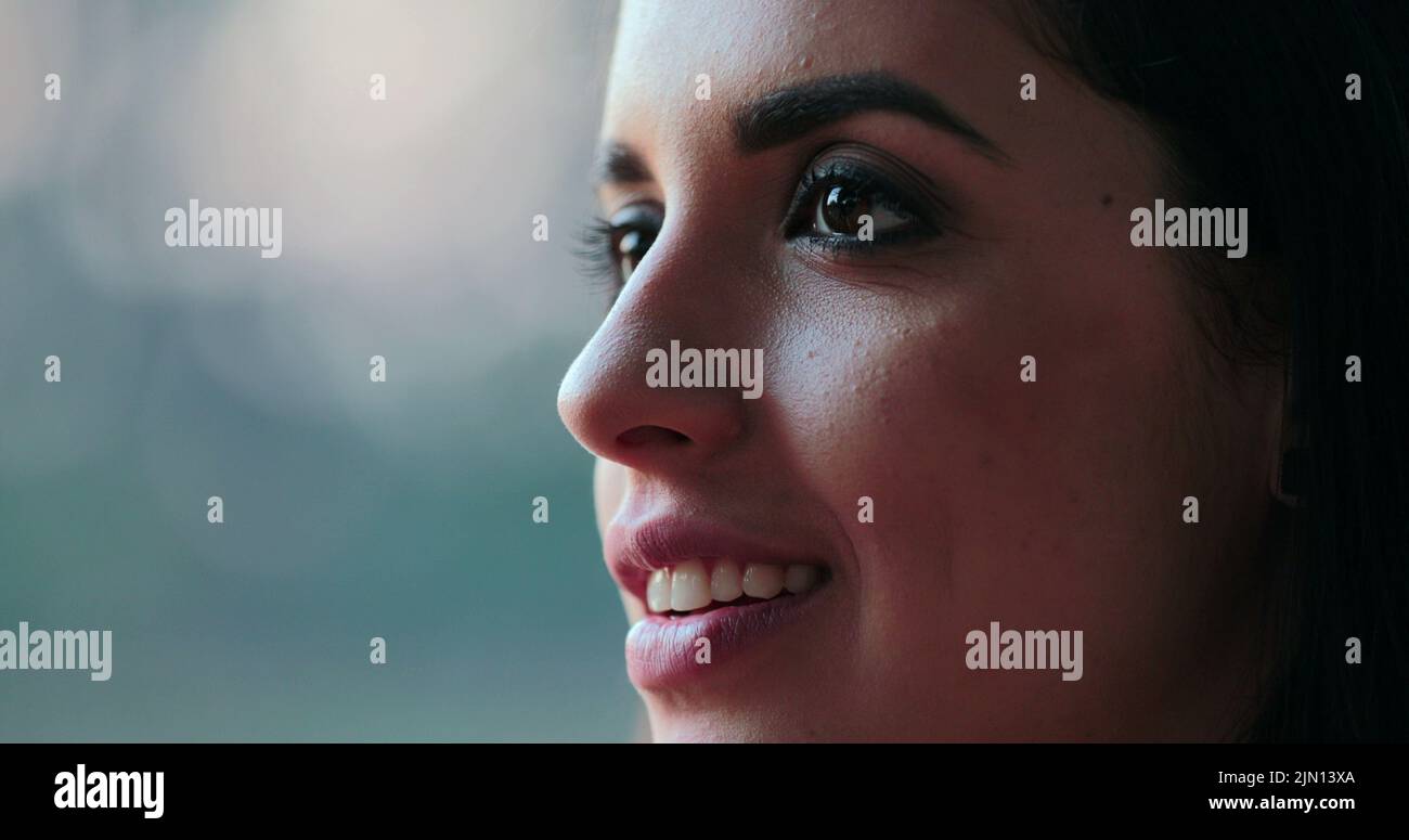 Hispanic latina beautiful young woman closing eyes and taking a deep ...