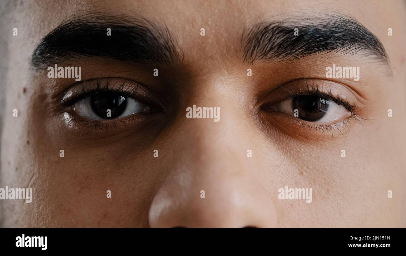 Extreme facial close up young hispanic male eyes arab man with brown ...
