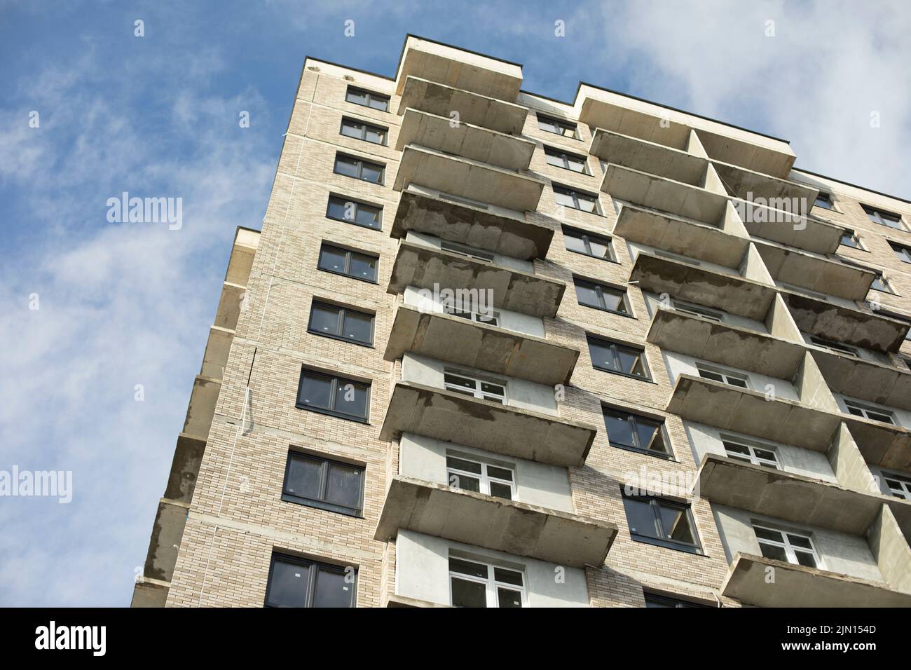 Construction of house. Unfinished building. Concrete structure ...