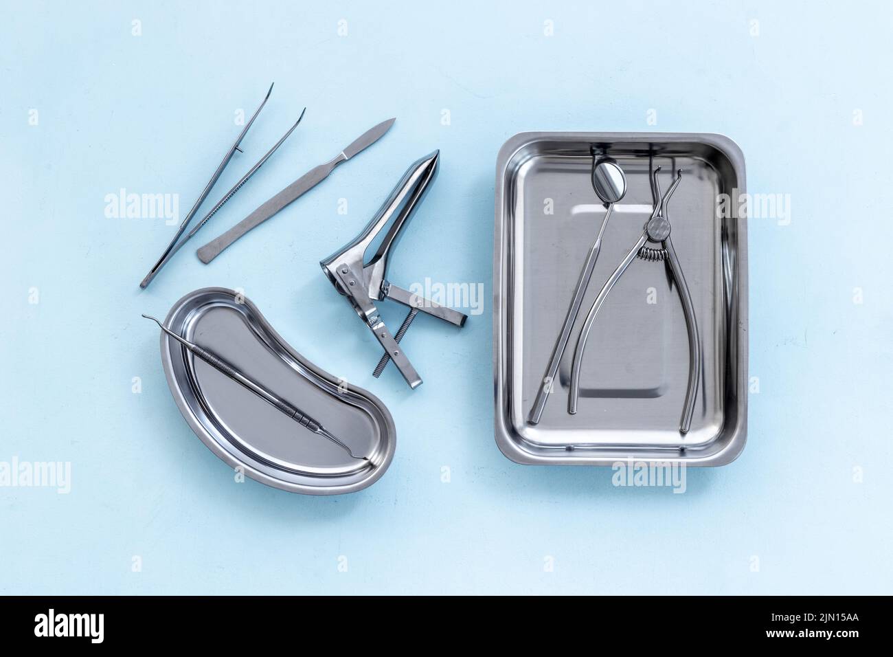 Medical equipment tools instruments in steel tray at doctor desk Stock ...