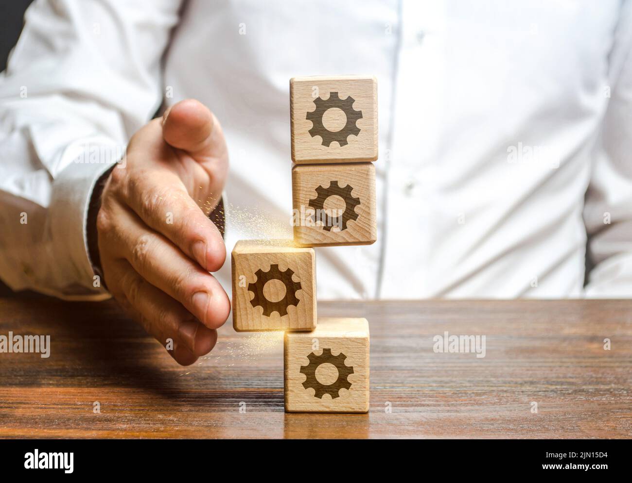 Man is trying to fix the process. Breakdown in the system. Find the ...