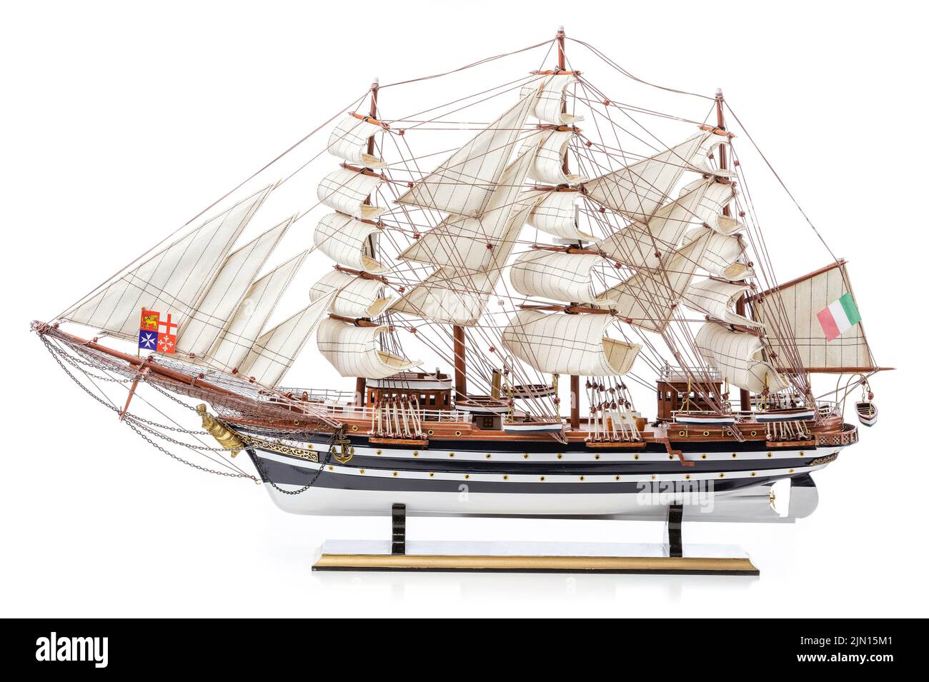 Model of wooden sailing frigate on the white background Stock Photo - Alamy