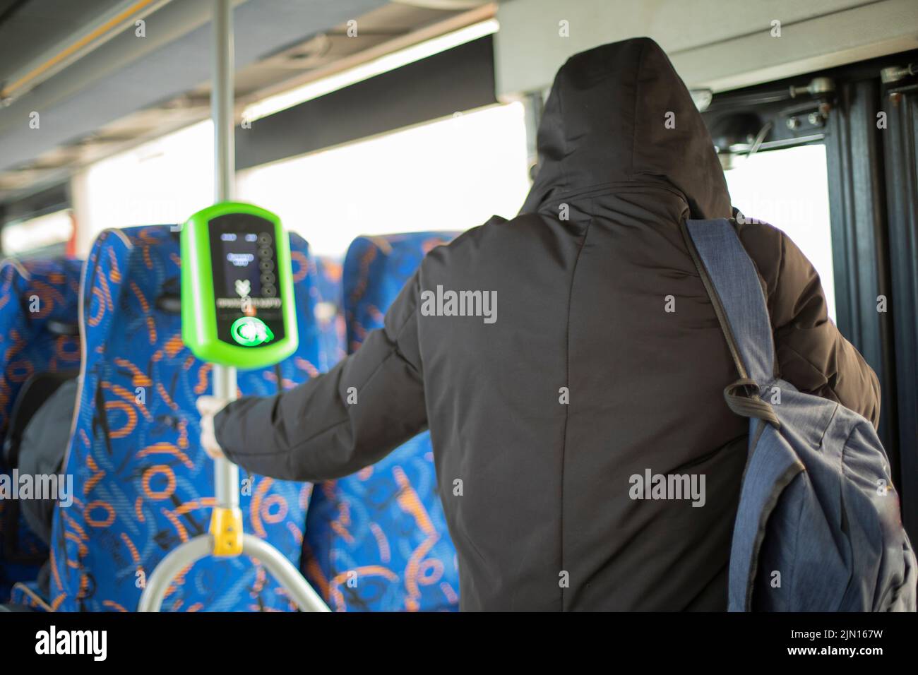 Interior of bus. Seats for passengers. Public transport. Inside bus ...
