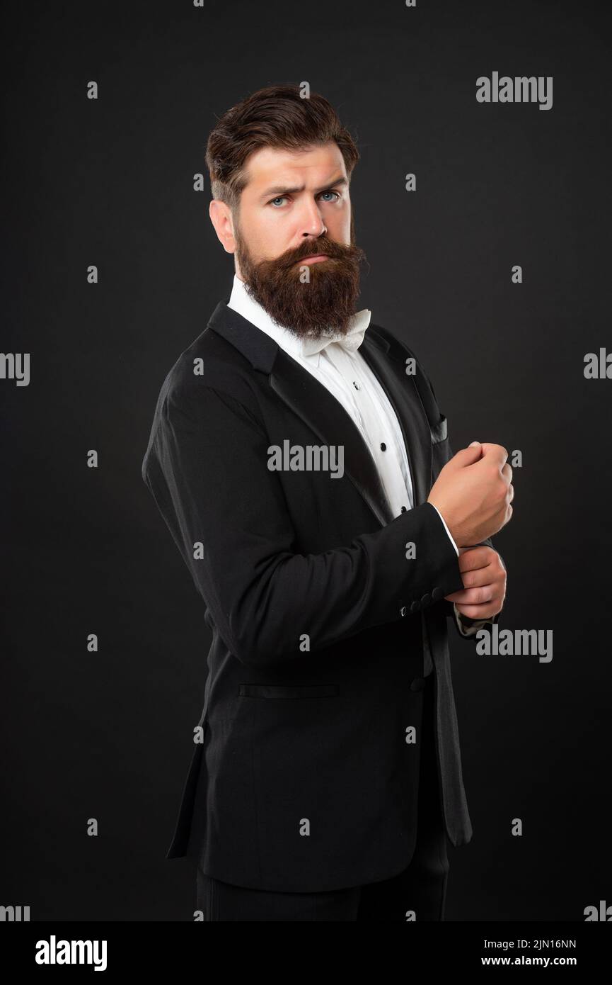 brutal gentleman in tuxedo on black background, gentlemen Stock Photo ...