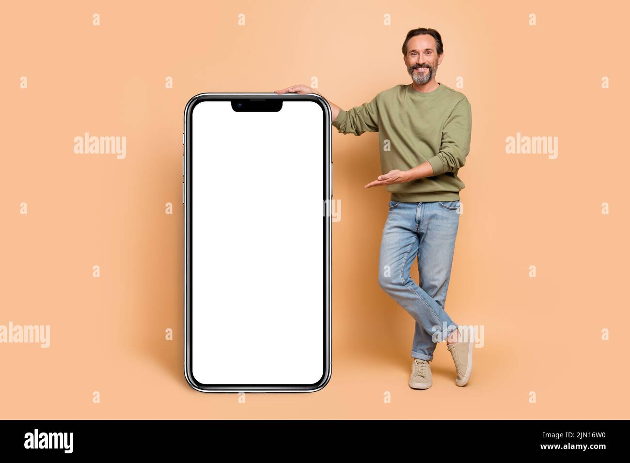 Full size photo of positive satisfied promoter arm palm demonstrate ...