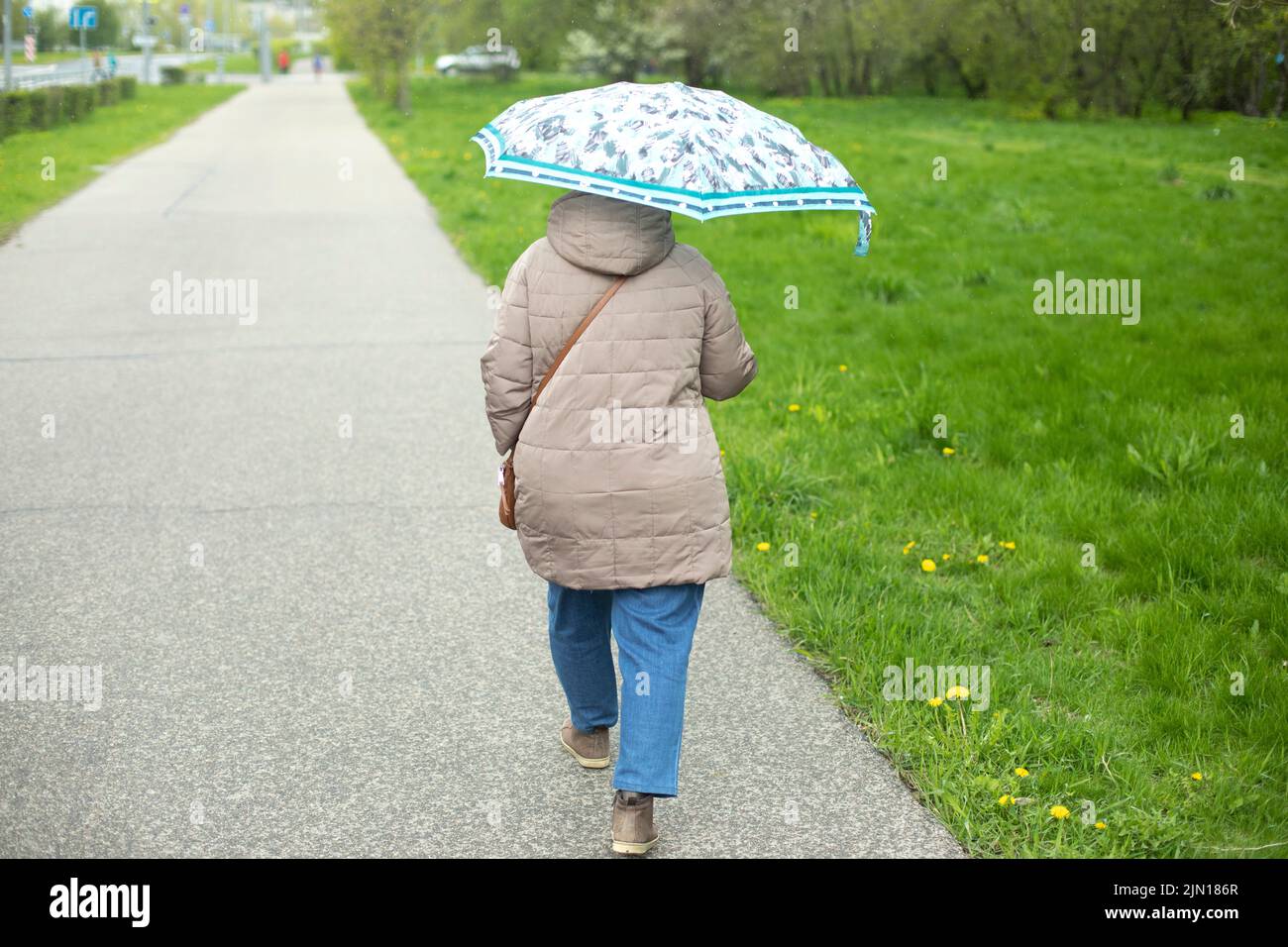 Woman with umbrella in summer. Girl walks through park with umbrella ...