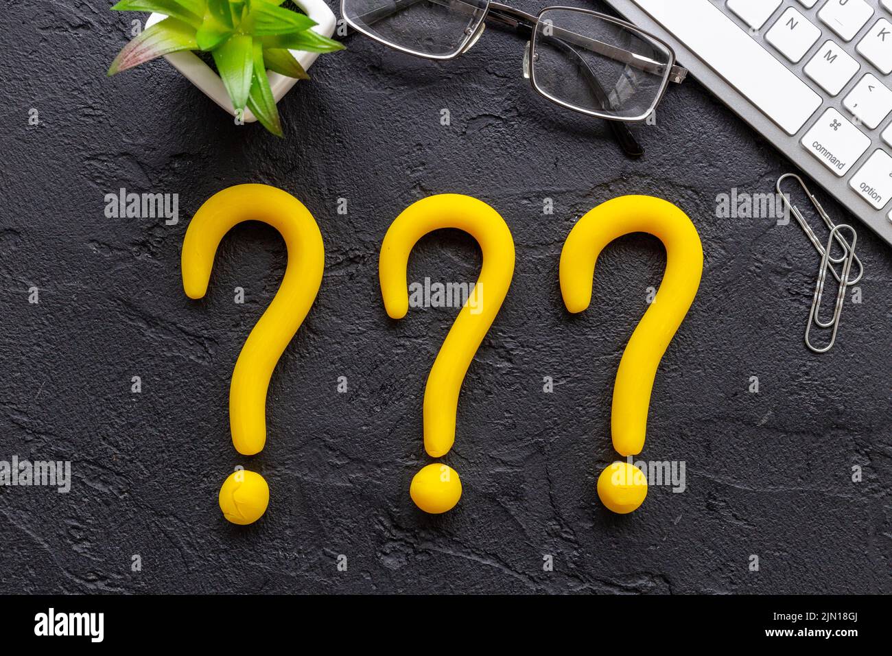 Question mark icon on office or students desk. Solving problem concept ...