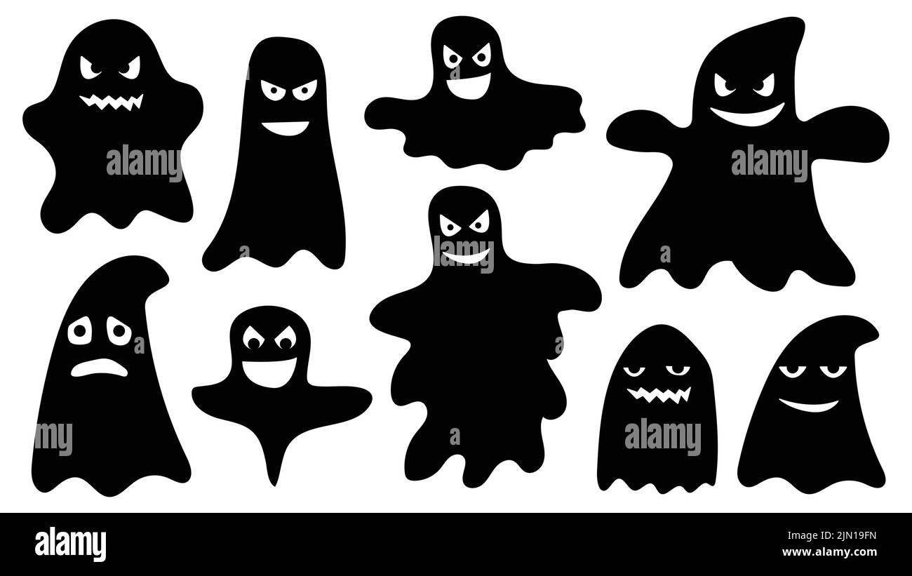 A set of funny and scary Halloween boo ghosts. Ghost character with a ...