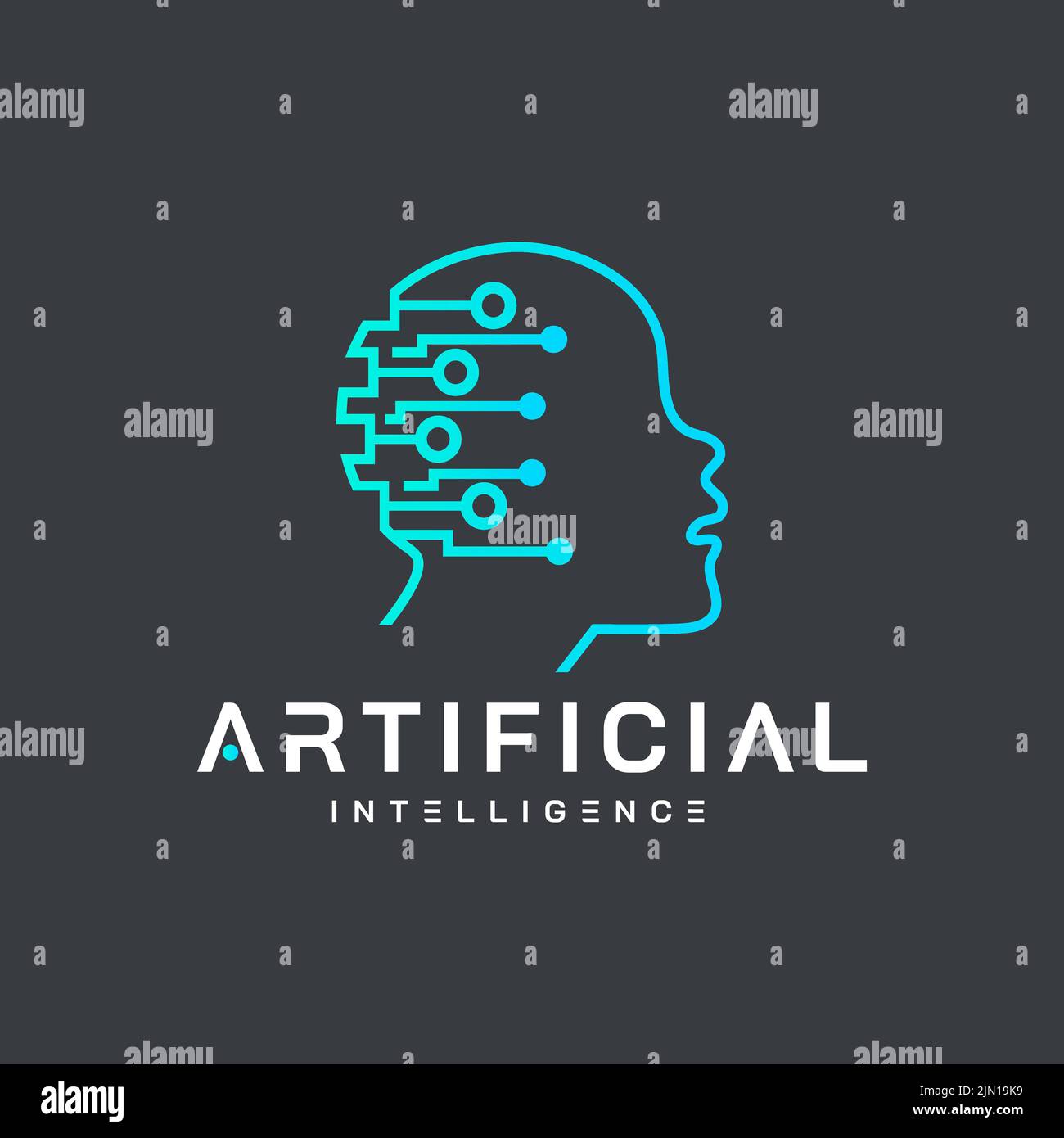 Artificial intelligence and human face logo template. Grid electronic ...