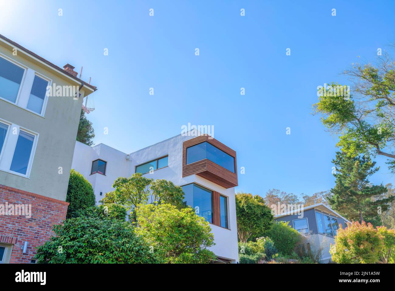 Low Angle View Of Upper Middle Class Houses In San Francisco California There Is A House On