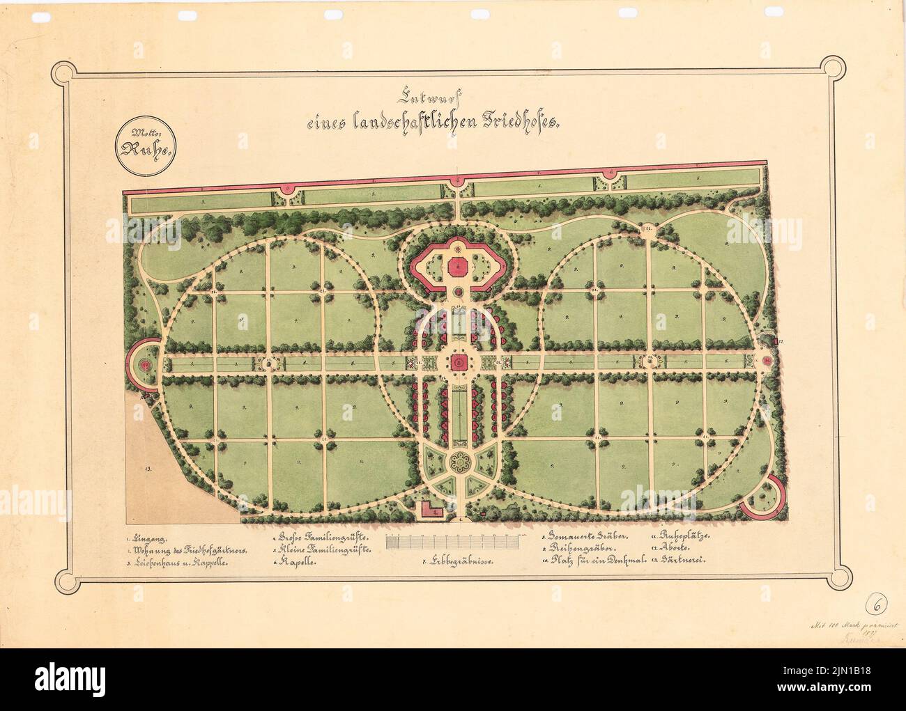 Unknown architect, draft of a landscape cemetery (1897): floor plan ...