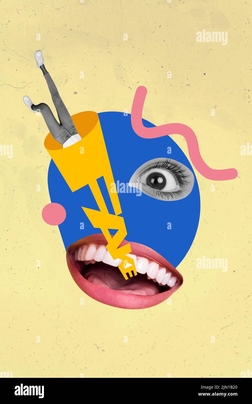 Pinup banner collage of silhouette human screaming fake message fraud ...