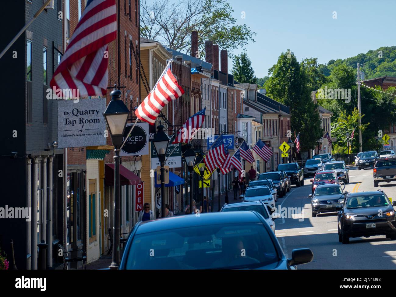 local downtown street businesses in Hallowell Maine Stock Photo - Alamy