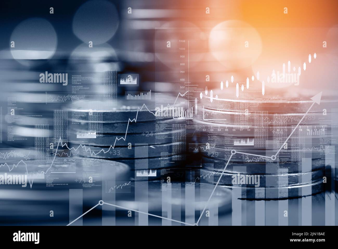 Money and business concept. Financial graphs with growth on the ...