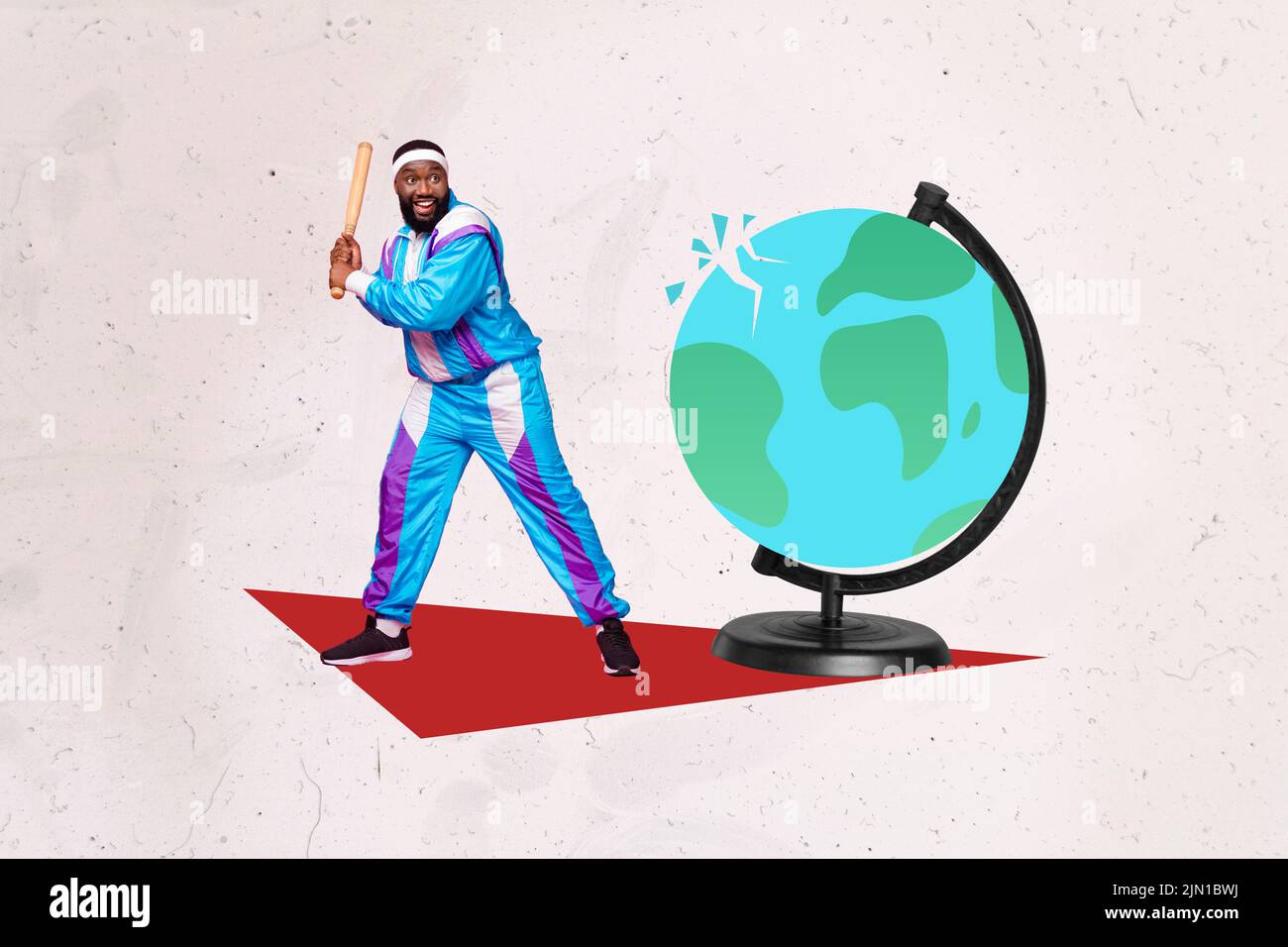 Composite collage image of sportive guy hold baseball bat shoot punch ...