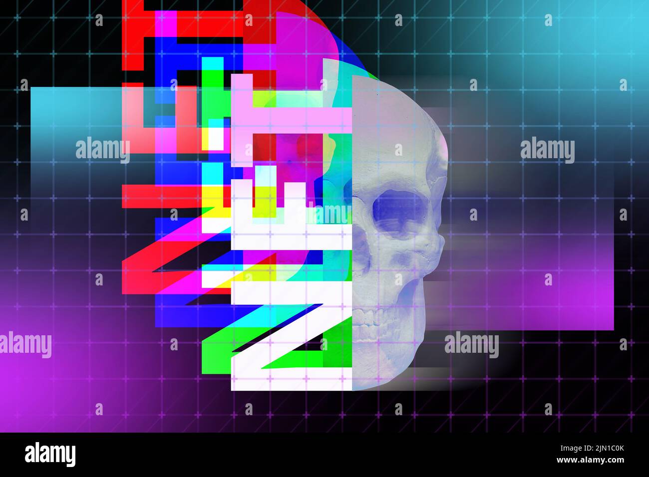 Holographic skull with inscription nft or non-fungible token. Digital ...