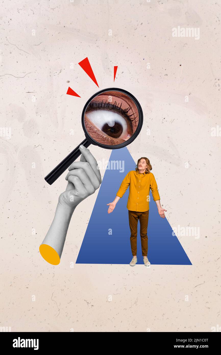 Pinup poster collage of huge eye looking through magnifier glass ...