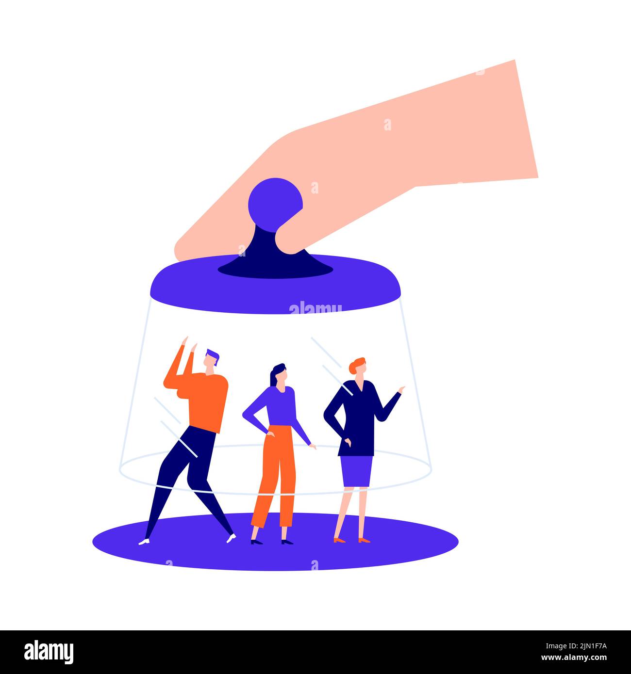 People under a glass jar - modern colorful flat design style ...