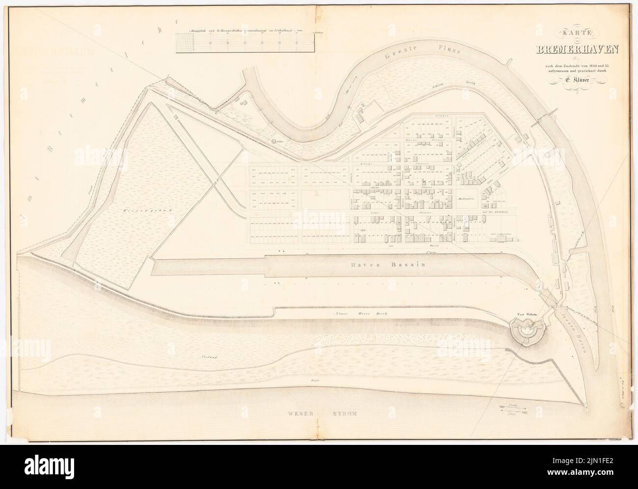N.N., Map Bremerhaven (1835): Map, after the condition of 1834 and 1835 ...