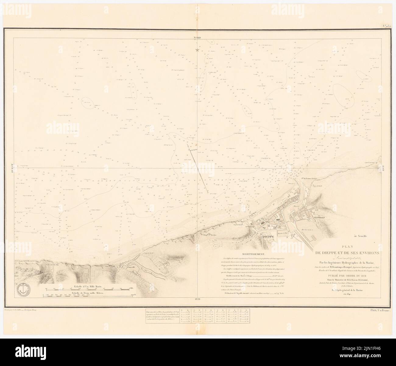 N.N., Seekarte Cotes de France (1835): Seekarte Hafen Dieppe and the ...