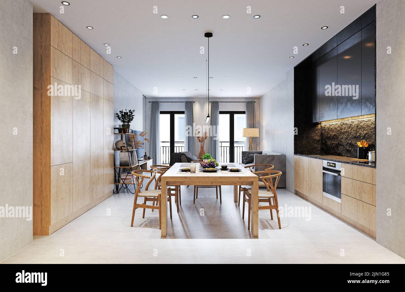 modern kitchen design. 3d interior rendering Stock Photo - Alamy