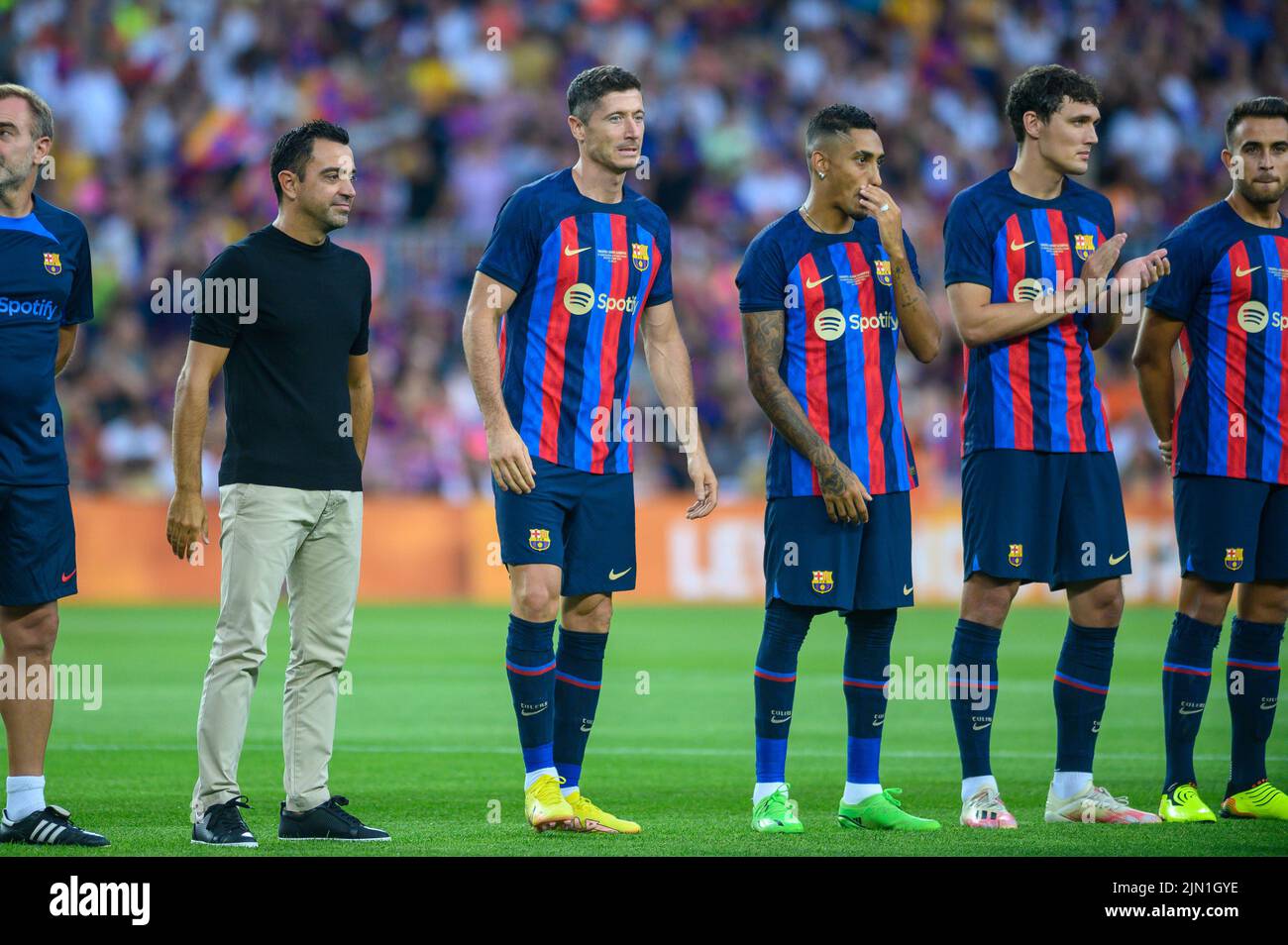 Xavi Hernandez of FC Barcelona and Robert Lewandowski of FC Barcelona ...