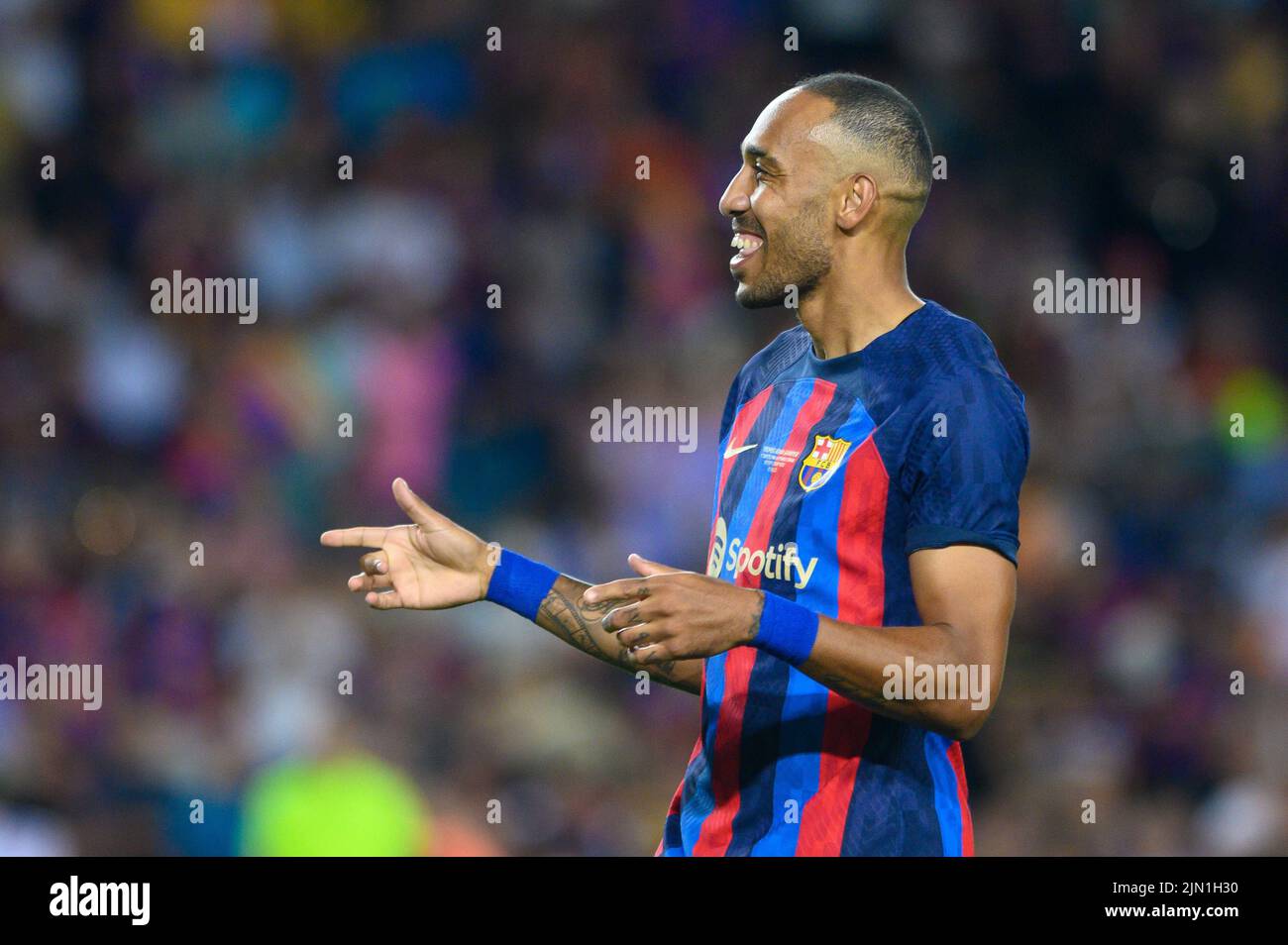 Pierre-Emerick Aubameyang of FC Barcelona celebrate a goal during the ...