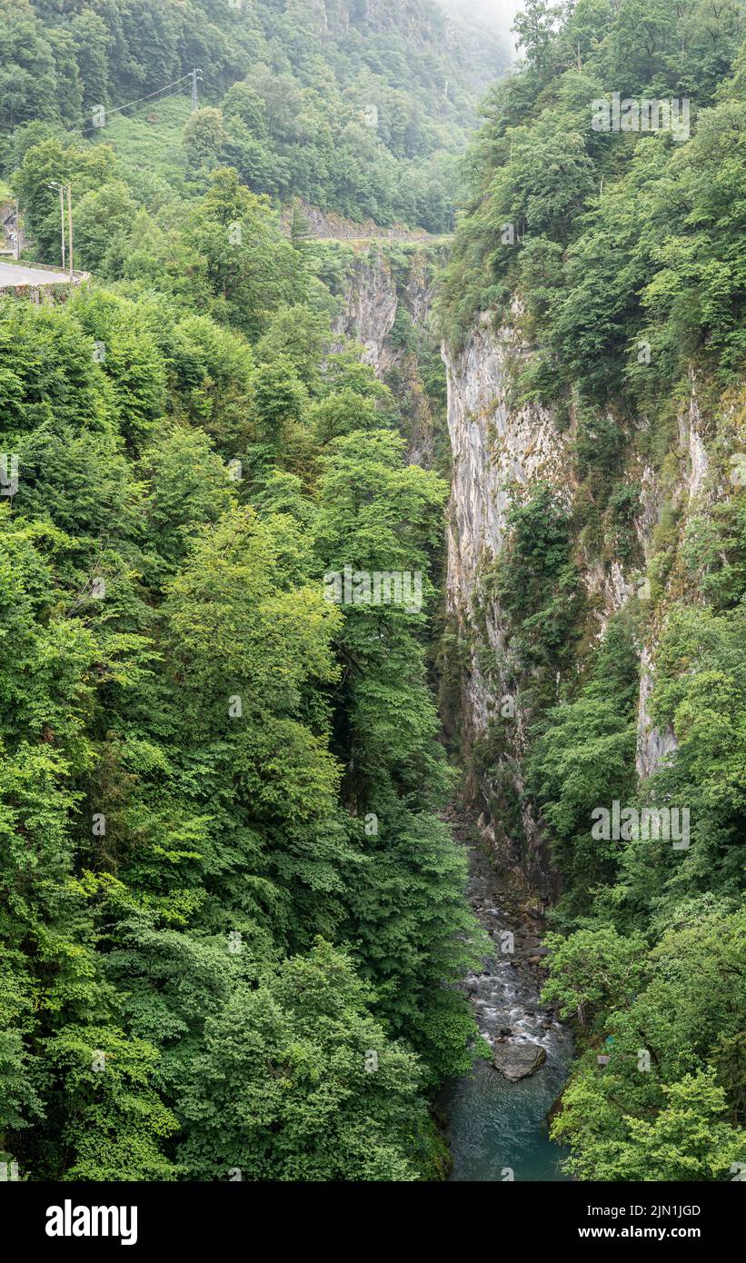 deep gorge seen from the Pont Napoléon, a famous bridge built 1860 ...