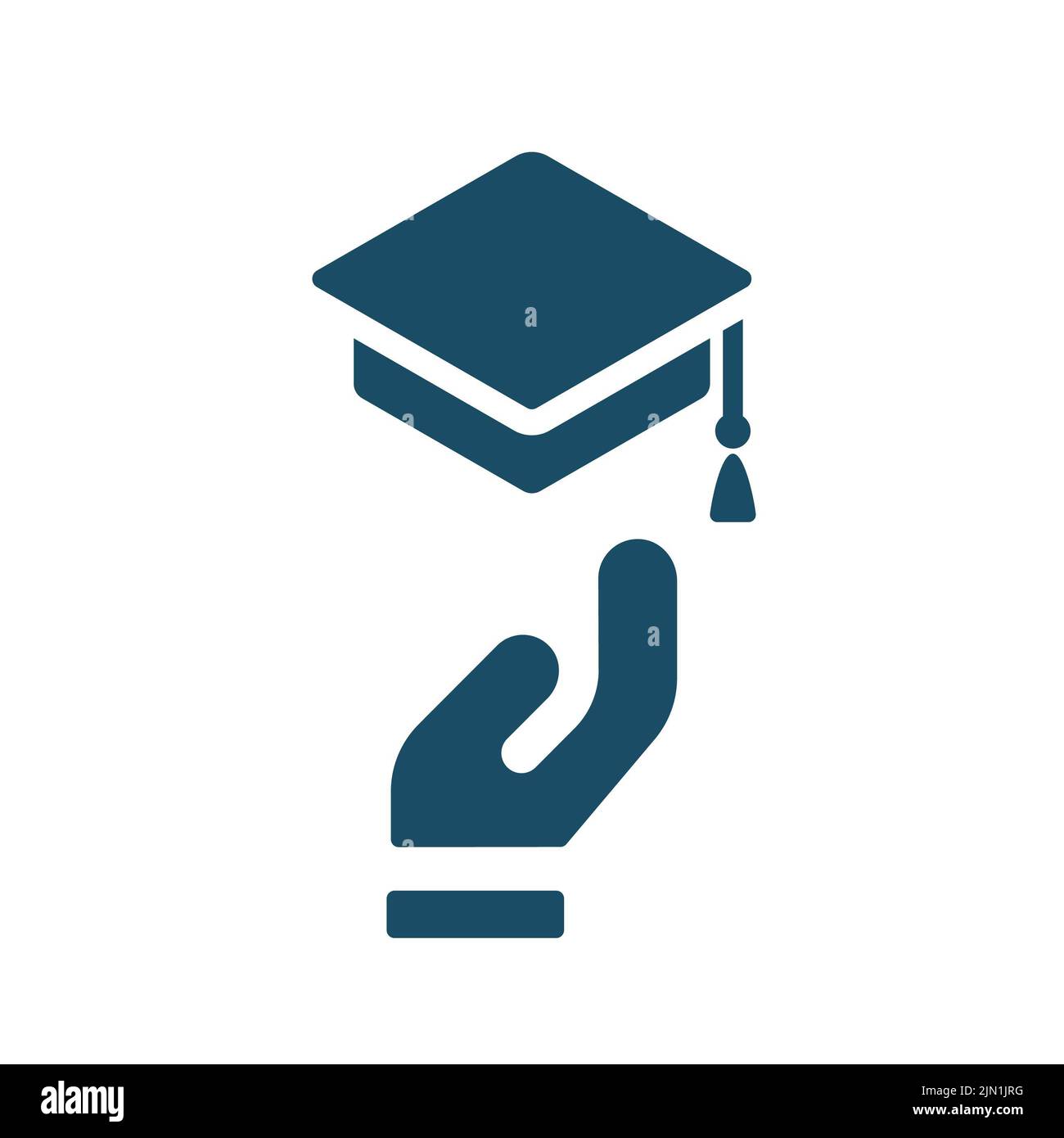 High quality dark blue flat graduation ceremony, throwing cap icon ...