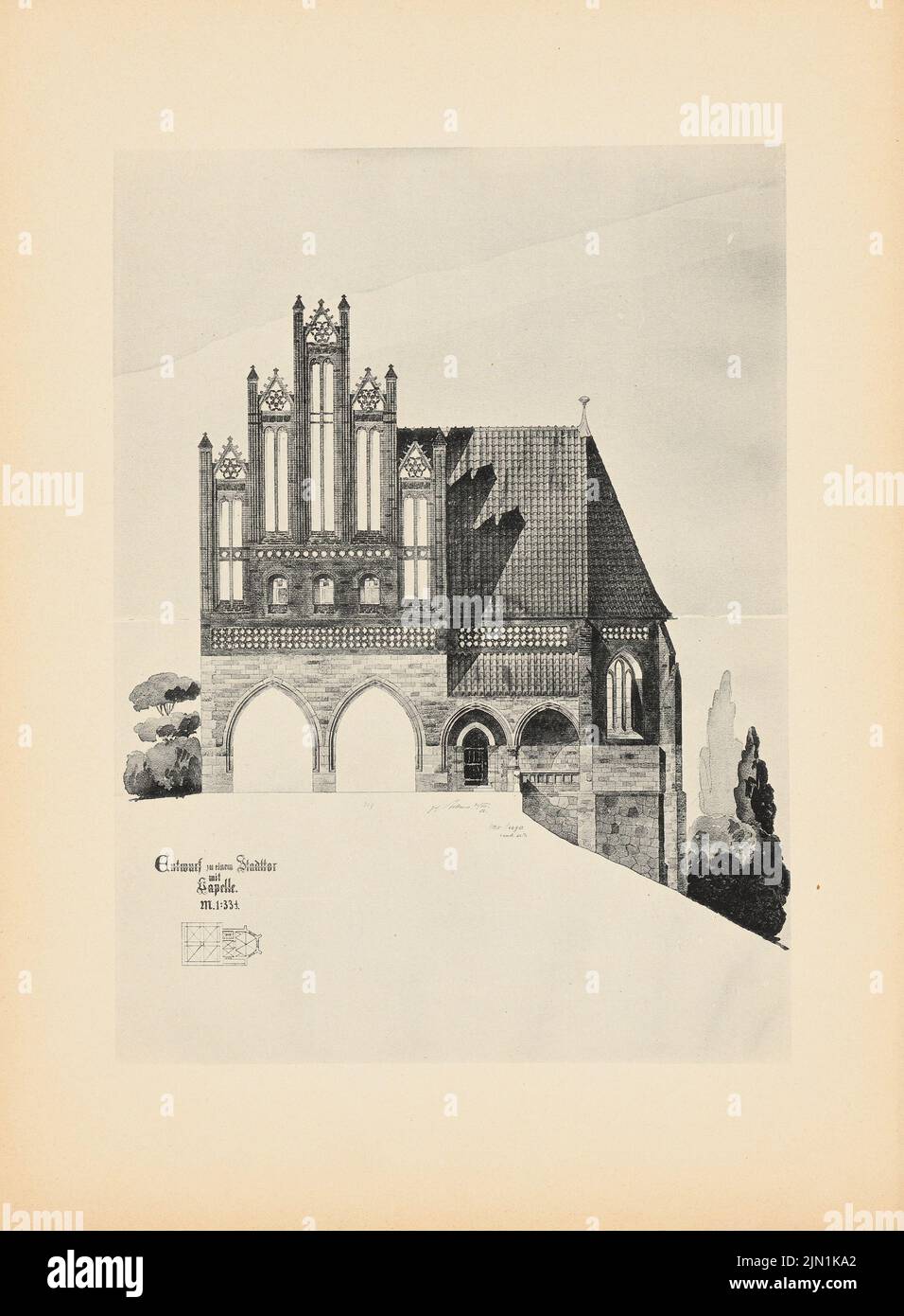 Seeger Otto, city gate with chapel. (From: Prints of seminar works by ...
