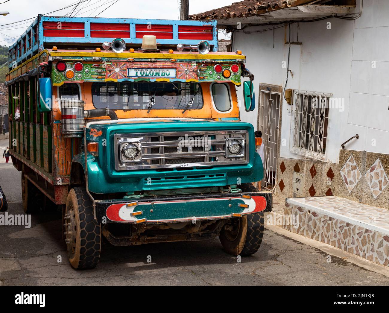 Yolombo, Antioquia - Colombia. July 24, 2022. Chiva or ladder truck ...
