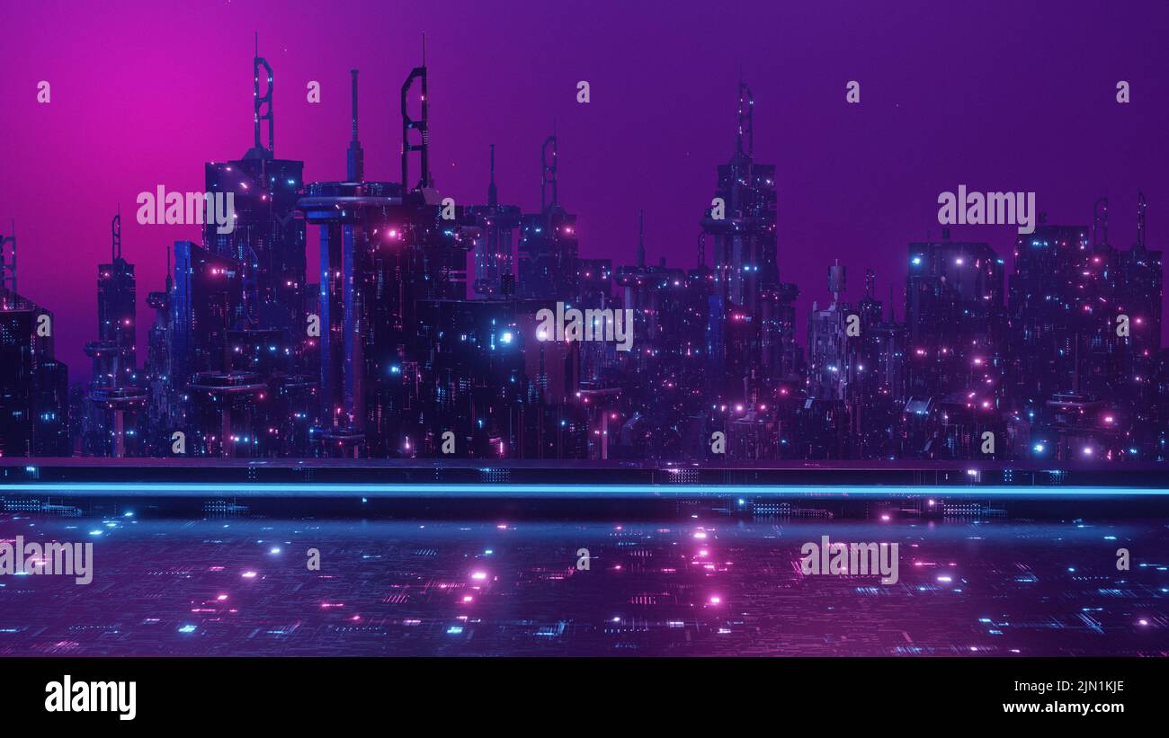 Futuristic City Scene Banner Background 3d Render Stock Photo - Alamy
