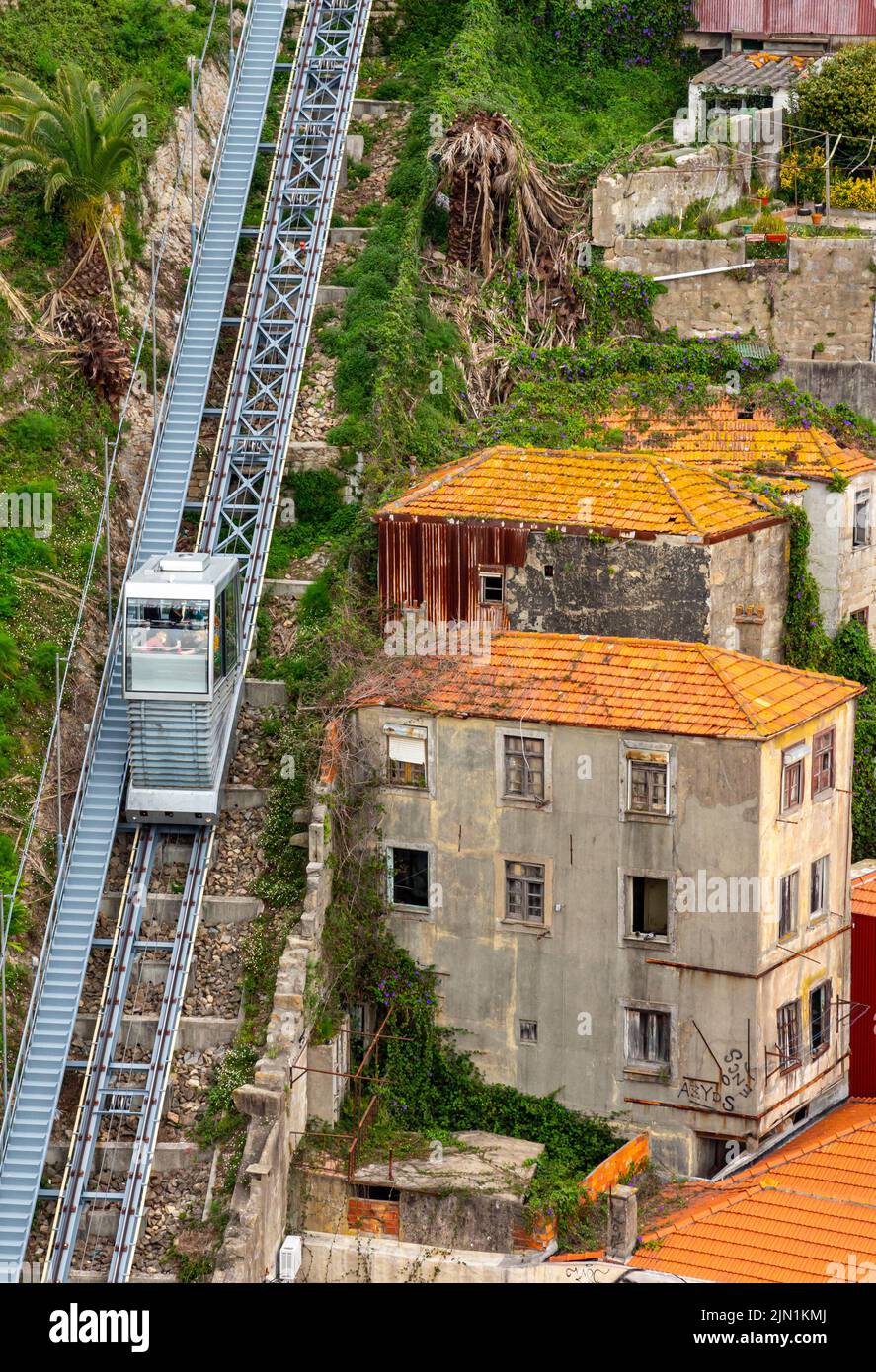 The Funicular dos Guindas railway which runs up a steep hillside ...