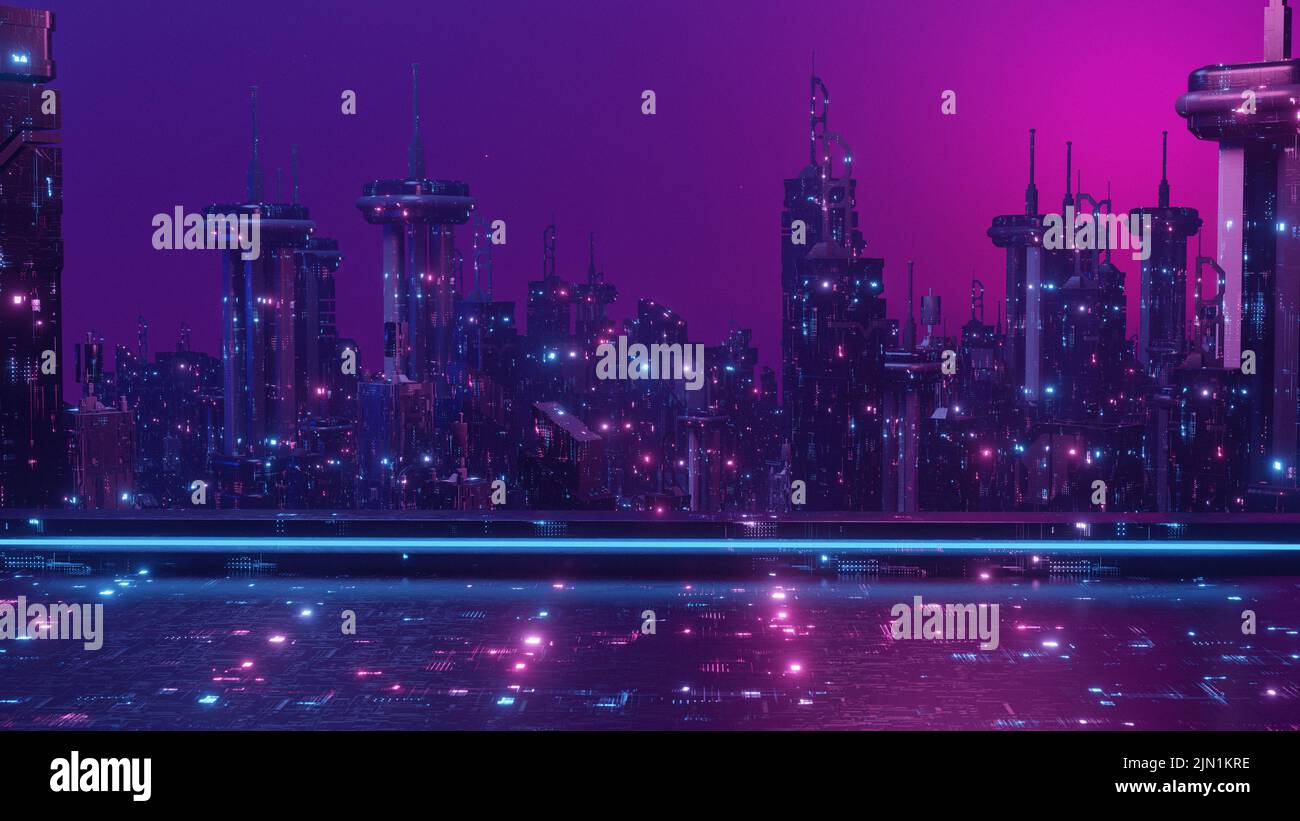 Metaverse city connection and empty platform, 3d render Stock Photo - Alamy