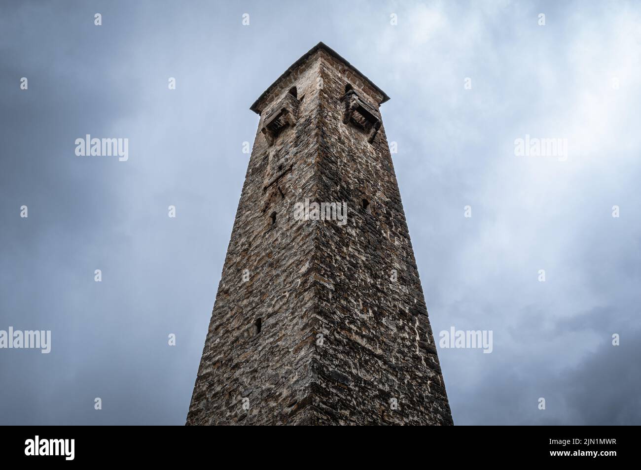Lonely tower of the Medieval Complex Egikal against cloudy skies ...