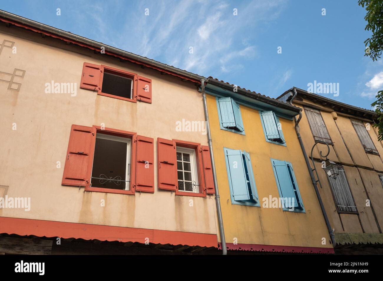 Old framework houses at main square of medieval village Mirepoix in ...