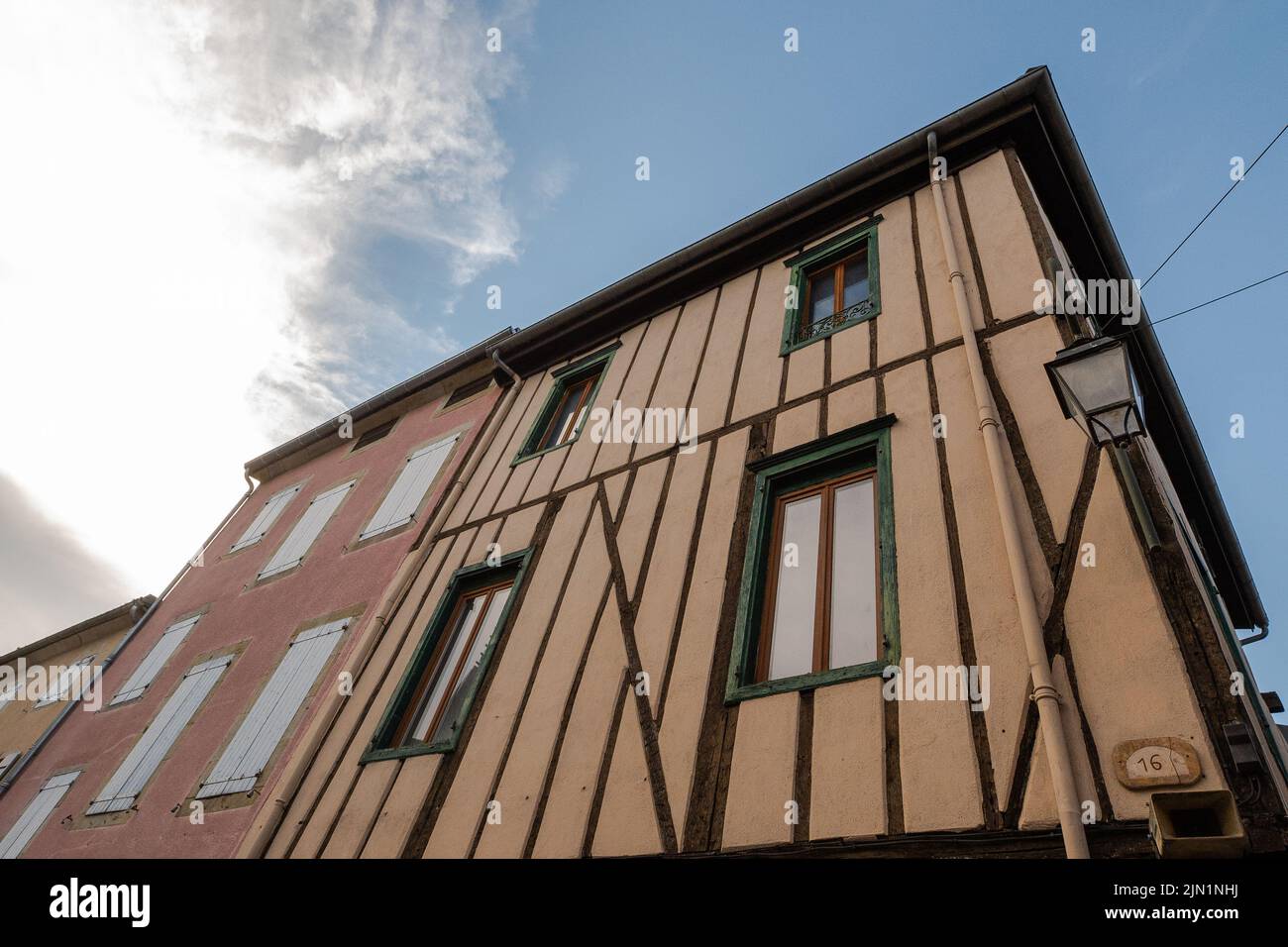 Old framework houses at main square of medieval village Mirepoix in ...