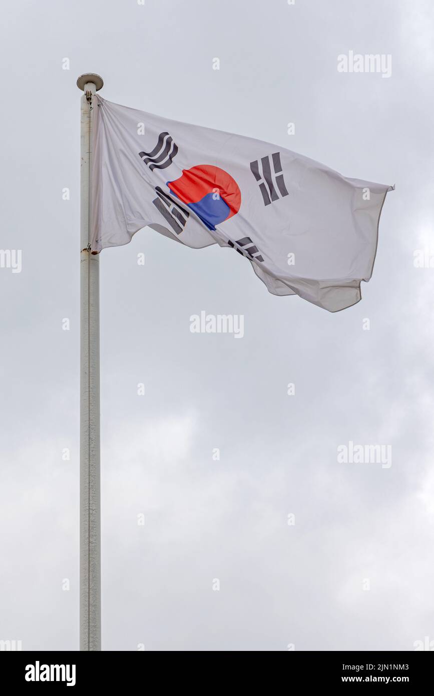 National Flag Taegeukgi Republic of South Korea at Cloudy Sky Stock ...
