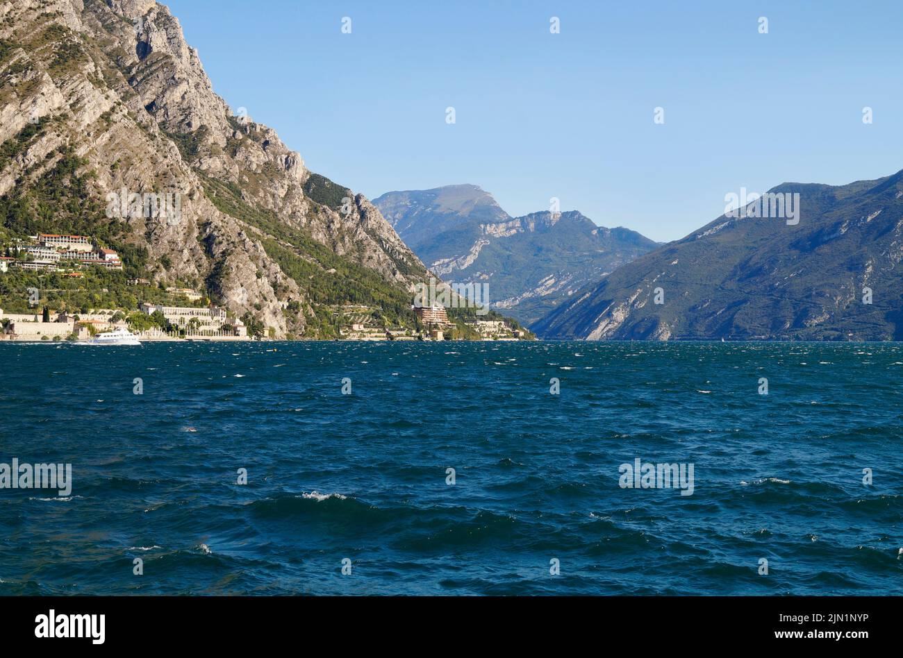 picturesque harbour of the Italian town of Limone sul Garda on ...