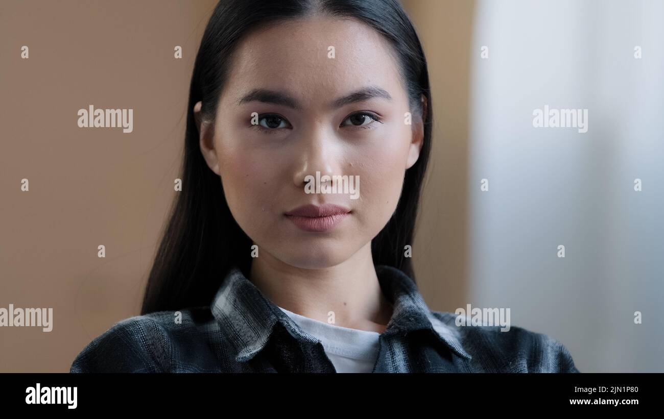 Close-up pensive calm female face with perfect natural make-up skincare ...