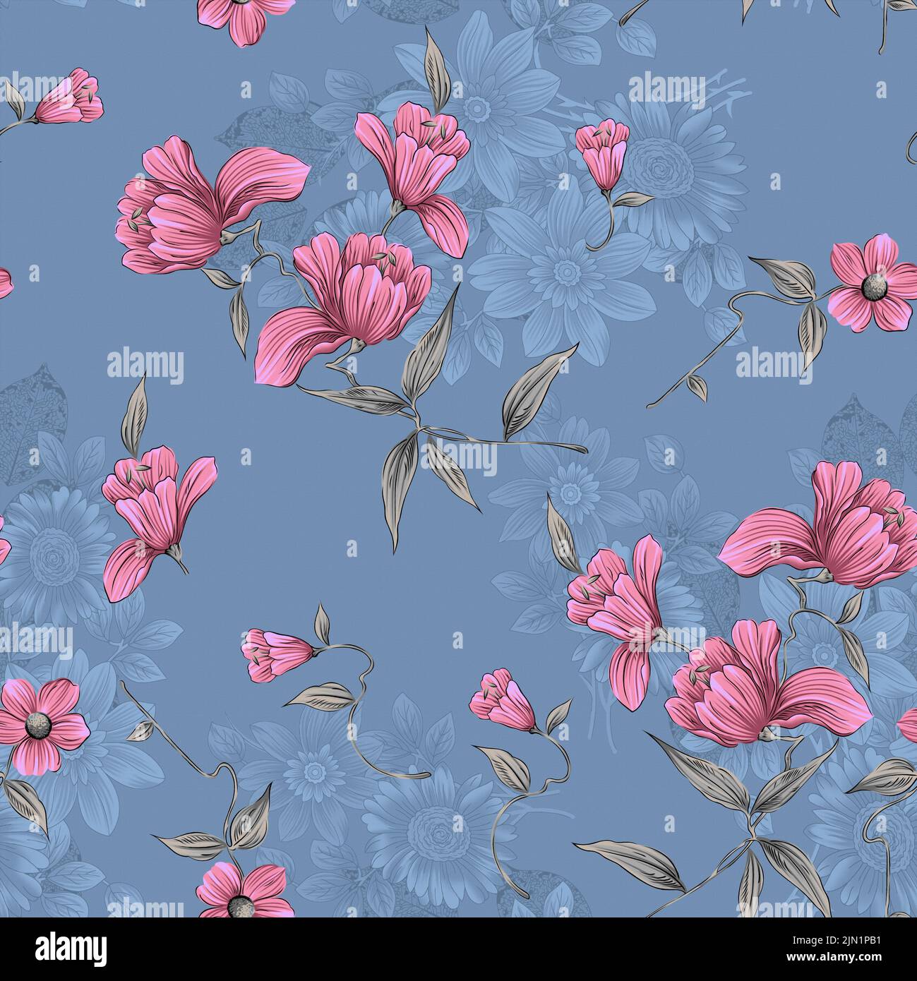 digital print flower floral seamless design Stock Photo - Alamy