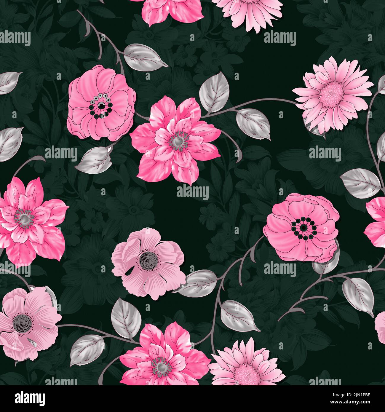 digital print flower floral seamless design Stock Photo - Alamy