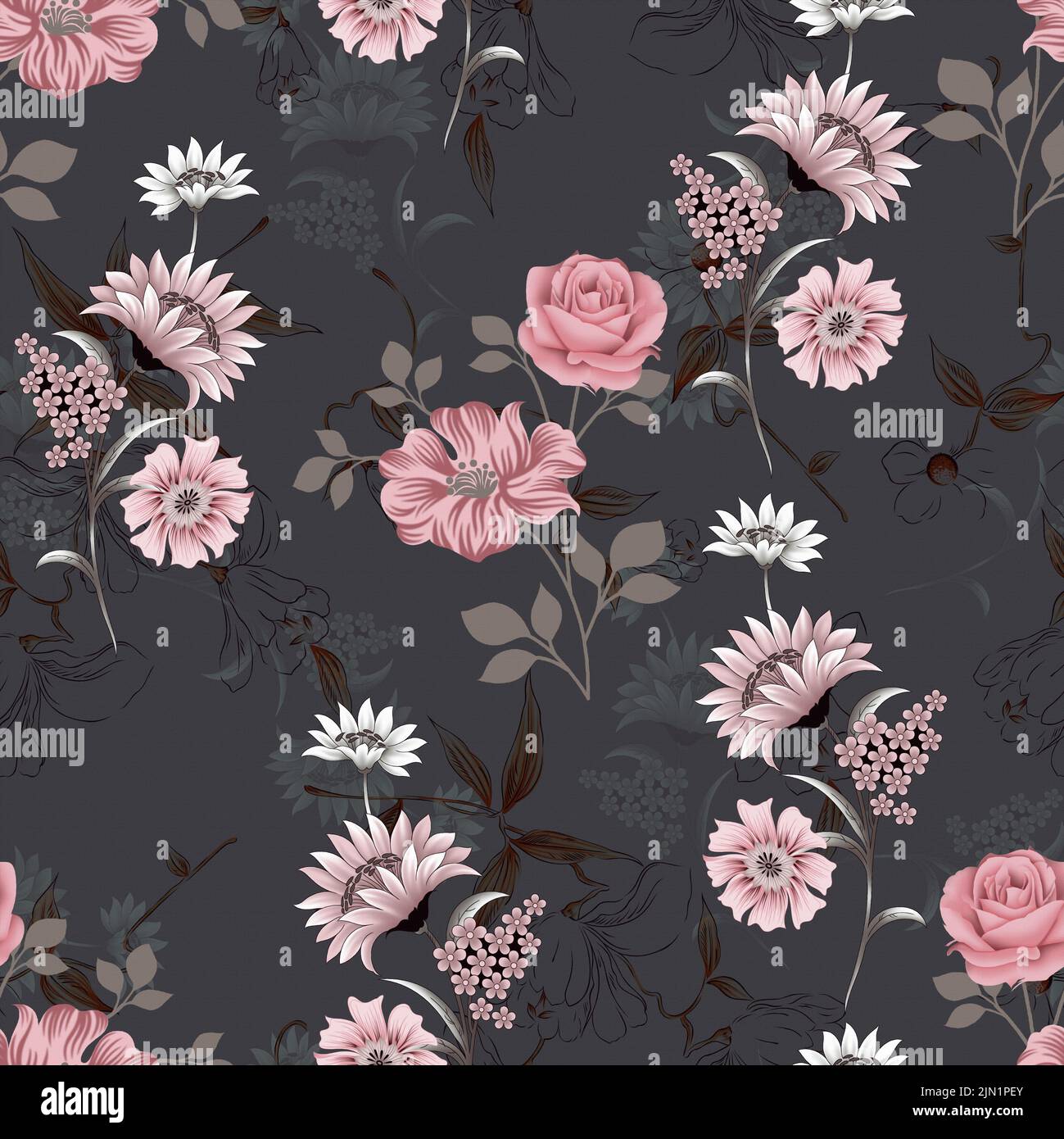 digital print flower floral seamless design Stock Photo - Alamy